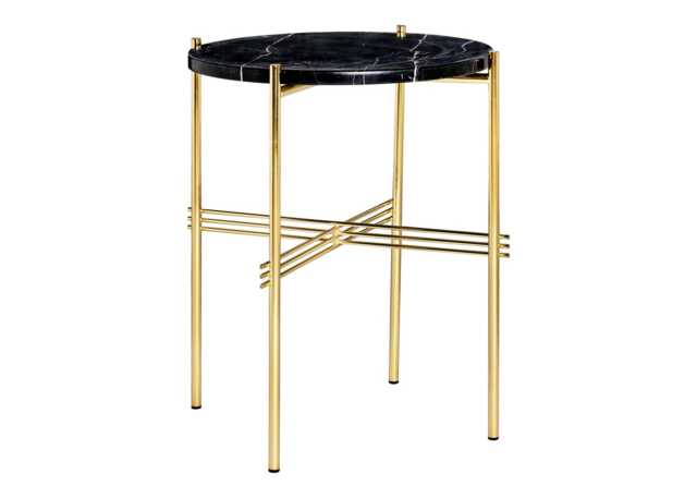 Gubi TS Side Table in Black Marquina Marble with Brass Base by Heal's | ufurnish.com
