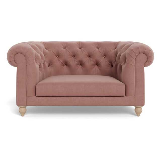 Heal's Fitzrovia Loveseat Smart Luxe Velvet Dusky Pink Natural Oak Feet ...