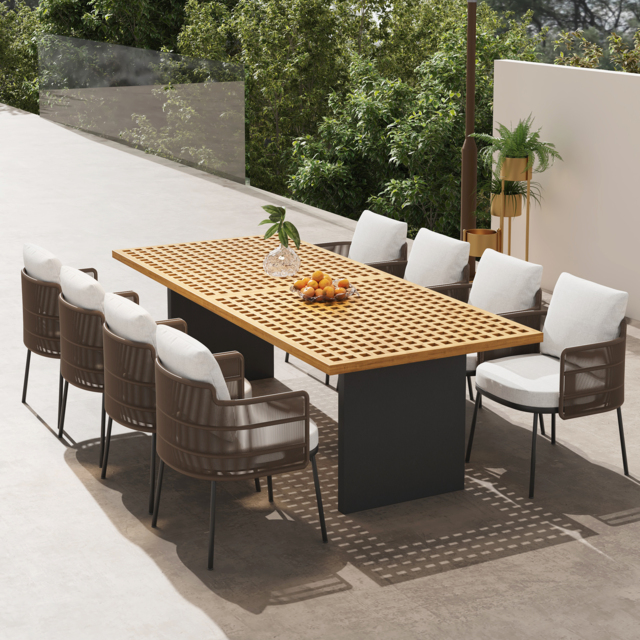 9 Pieces 94.5'' Outdoor Patio Dining Set for 8 Person with Rectangle ...