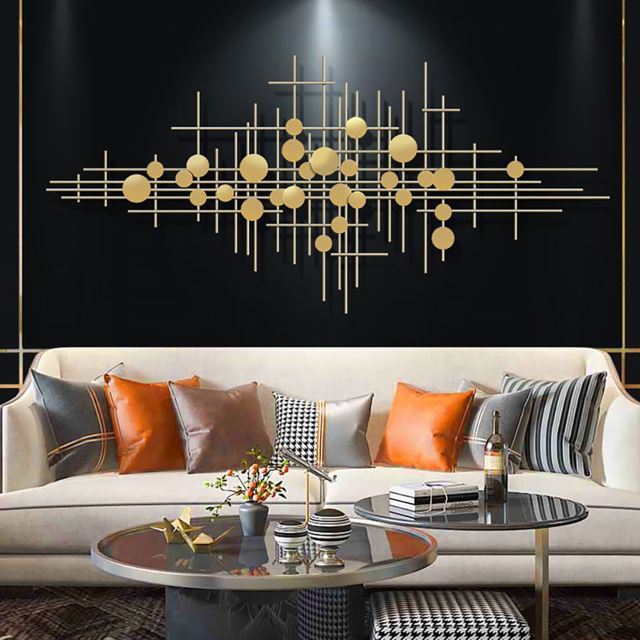 1480mm Modern Gold Metal Wall Decor Abstract Bar & Dots Wall Art for Living Room by Homary ...