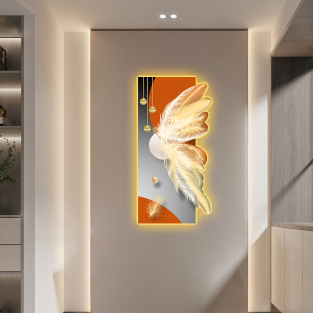 Modern Abstract LED Wall Art with Backlit Light Unique Feather Design ...