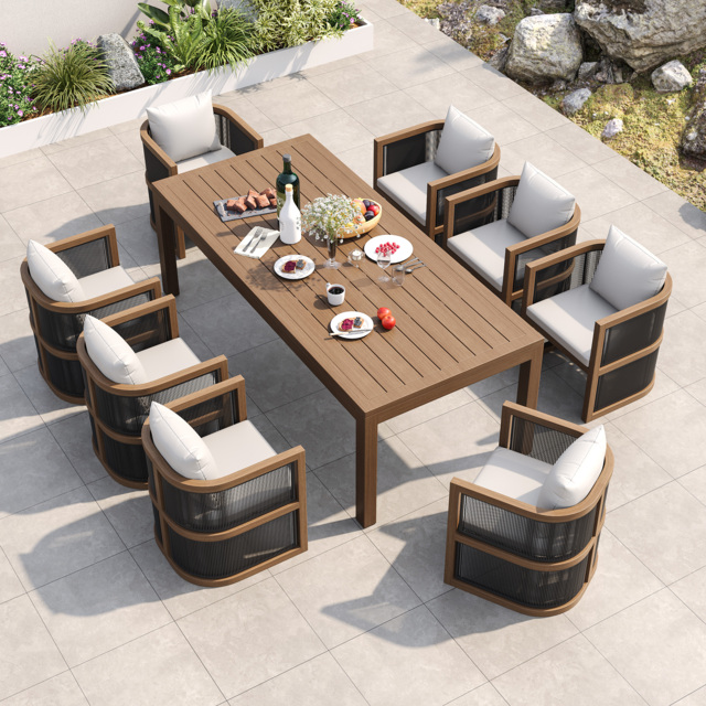 9 PCS Extendable Dining Table Outdoor Dining Set Modern Yard & Patio ...