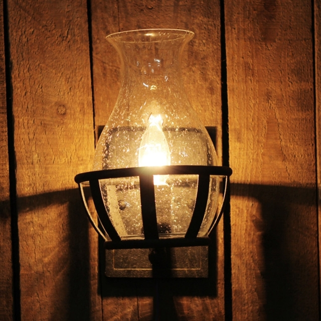 Rustic Glass Single Candelabra Wall Lamp with Metal Backplate by Homary ...