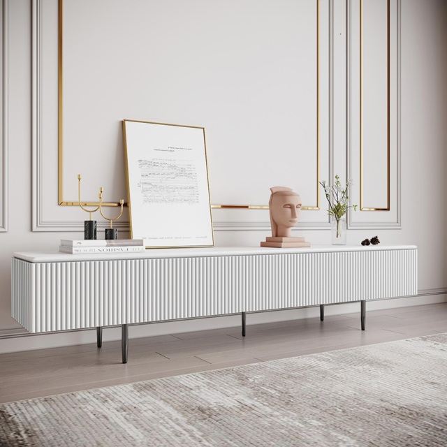 Modern 1800mm TV Stand with Drawers Line Media Console with Black Metal ...