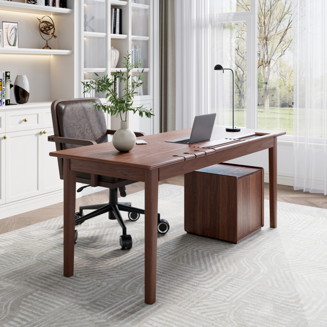 "Solid Wood Home Office Desk with 6 Drawers Walnut Executive Writing ...