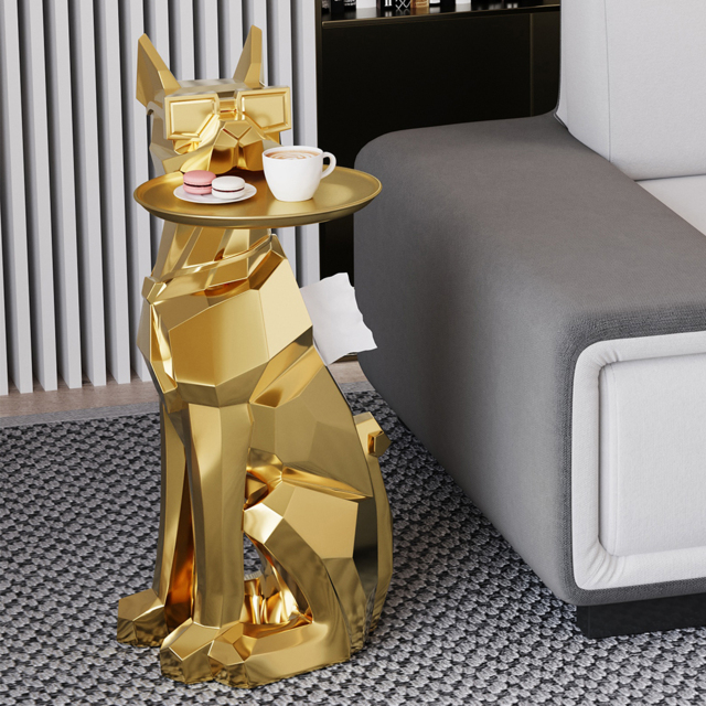 Modern Gold Resin Dog Sculpture Cute End Side Table with Metal Storage ...