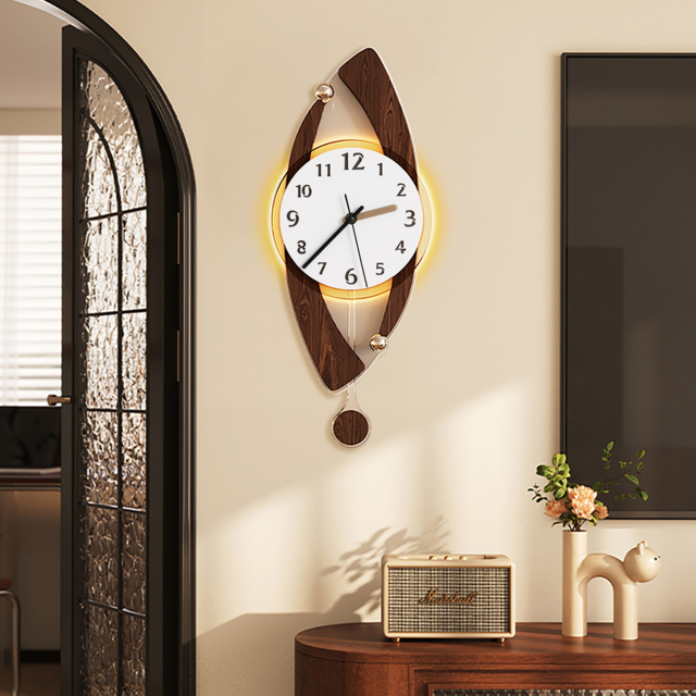Modern Acrylic Wall Clock with LED Backlight and Pendulum, Plug-in LED ...