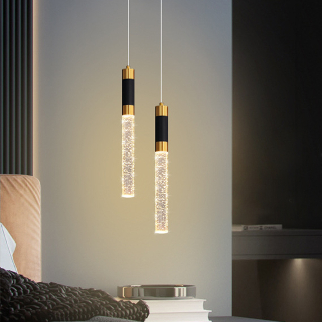 1-Light Single Mini Cylinder LED Island Pendant Light in Black & Gold ...