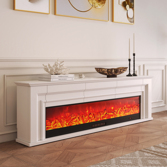 2000mm Electric Fireplace TV Stand Modern White Media Console with ...