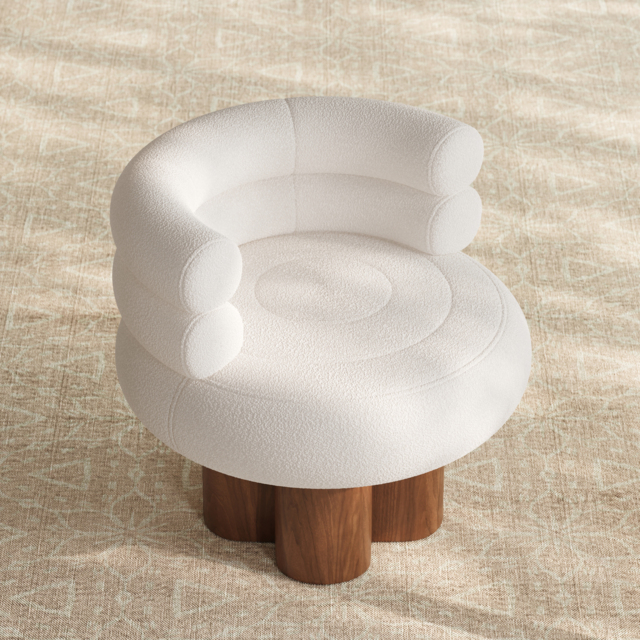 Swivel Solid Wood Base Accent Chair Boucle Armchair for Living Room in ...