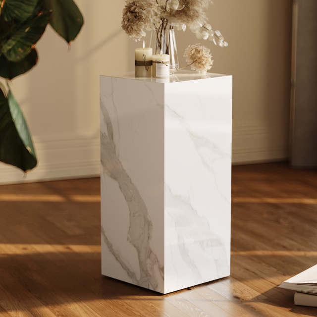 White Sintered Stone Plinth Pedestal Plant Stand & Side Table by Homary ...