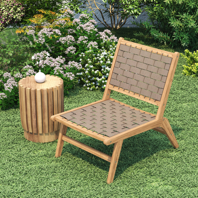 Boho Style Outdoor Chair Teak & Rattan Woven Rope Patio Chair by Homary ...