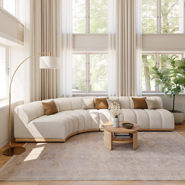 3570mm Boucle Curved Modular Chaise Sectional Sofa 4 Pieces White ...