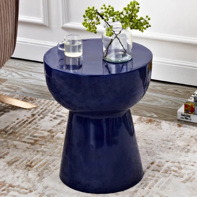 Blue Modern Round End Table Living Room Unique by Homary | ufurnish.com