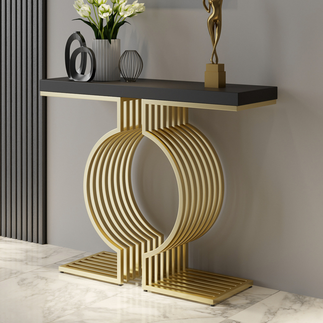1000mm Modern Narrow Console Table with Geometric Metal Base Black ...