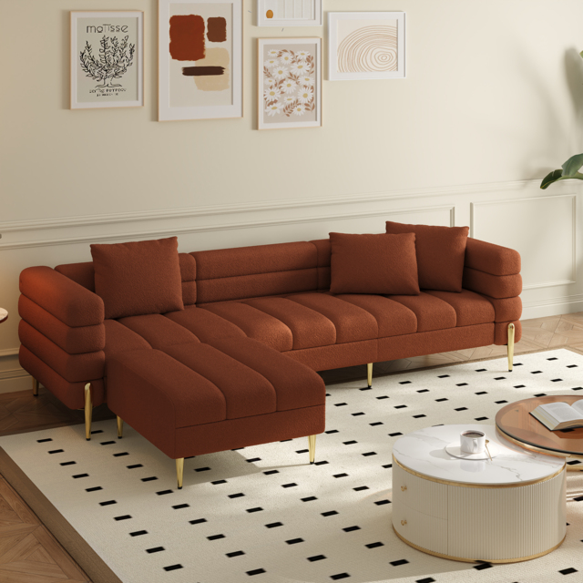 2300mm Boucle Modular L-Shaped Couch with Chaise Modern 3-Seater Sofa ...