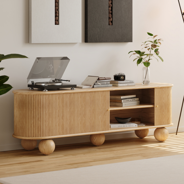Ash Solid Wood Mid Century Modern Oval TV Stand with Storage by Homary ...