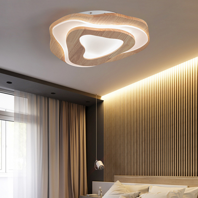 Nordic Oak Wood Flush Mount LED Irregular Shape Ceiling Light by Homary ...