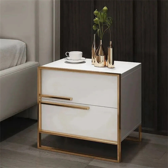 Cylina Modern 2 Drawers White Lacquer Nightstand Square Bedside Table ...