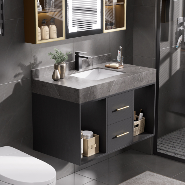 900mm Floating Bathroom Vanity with Sintered Stone Vessel Sink with 2 ...