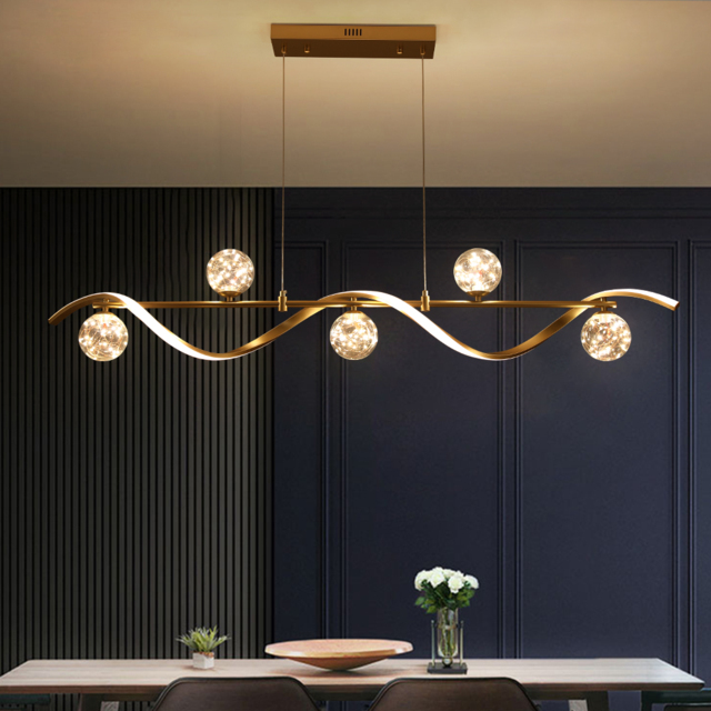 6-Light LED Linear Kitchen Island Lighting in Gold with Glass Globe Shade Dimmable by Homary ...