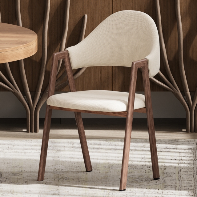 Warm White Linen Upholstered Dining Chair Curved Back Chair Set of 2 by ...