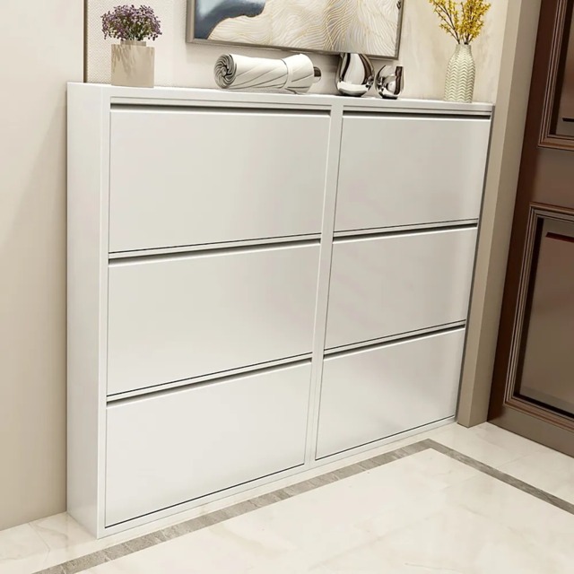 White Narrow Shoe Storage Cabinet Wall Mounted in Small by Homary ...