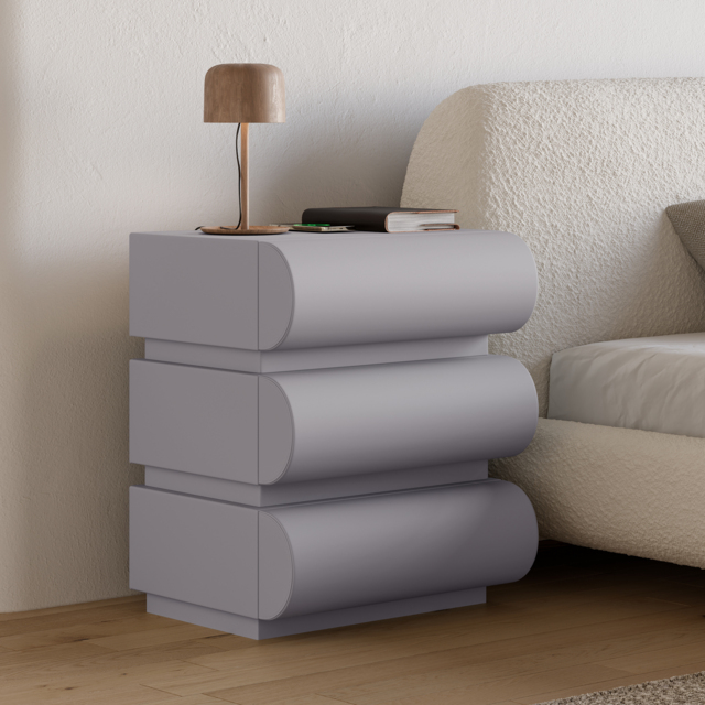 Modern Light Grey Leather Smart Nightstand with Wireless Charger 3 ...