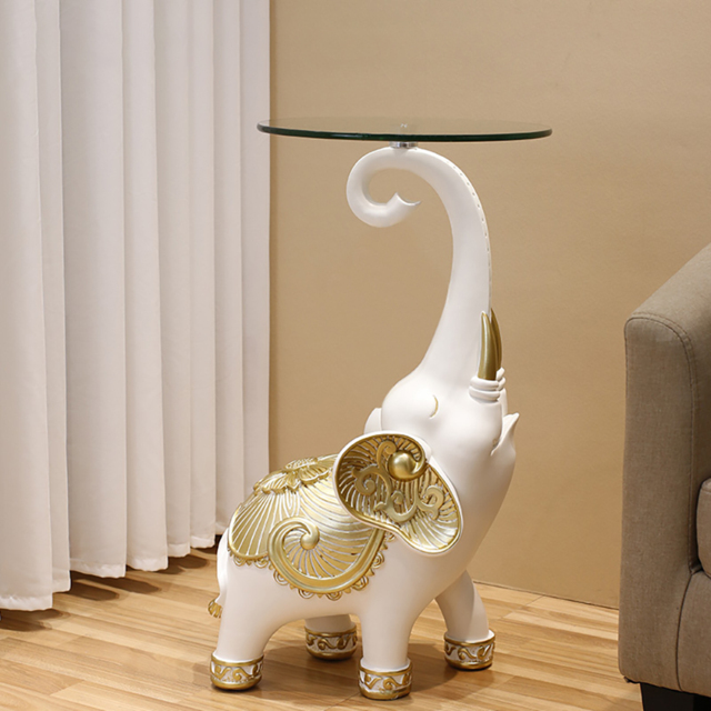 White Elephant Side Table in Gold Finish Modern End Table with Clear ...