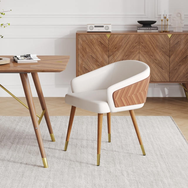 Mid-Century Modern White Dining Chair Single Arm Chair Upholstered ...