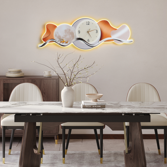 Modern LED Wall Clock with with Lunar Wall Art Decor by Homary ...