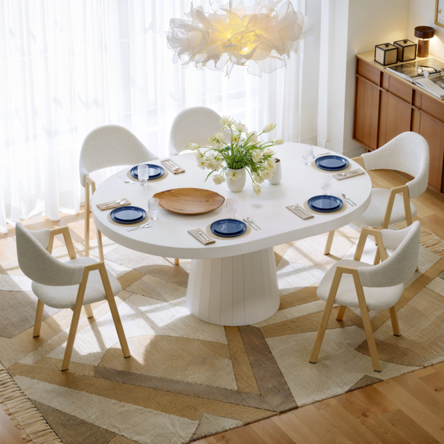 Japandi 100 cm–140 cm Extendable Dining Table for 6 White Oval&Round ...