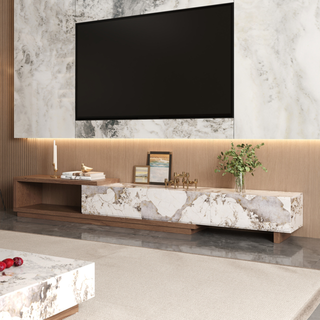 Quoint Modern Sintered Stone TV Stand Retracted & Extendable Media ...