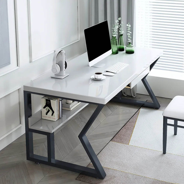 1400mm White Writing Desk Wooden Computer Desk with Shelf & Drawer ...