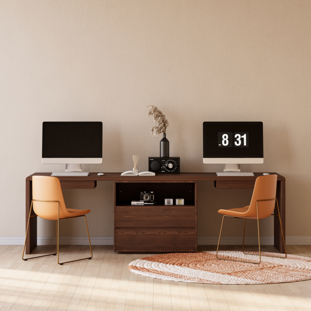 2-Person Double Computer Desk Modern White Retangular Office Desk with ...