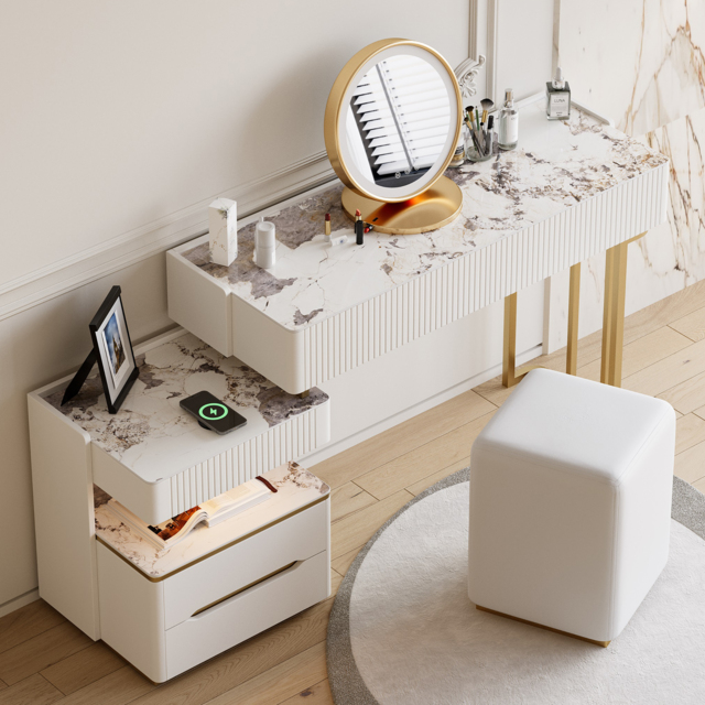 Vailora modern vanity set with charging station and Bluetooth speakers ...