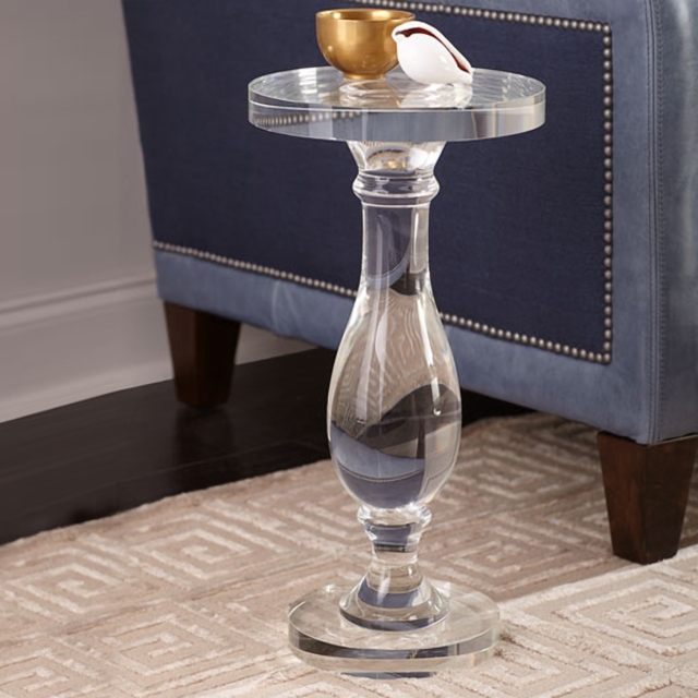 350mm Modern Acrylic Clear Round End Table with Pedestal by Homary ...