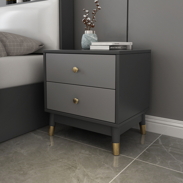 Ultic Modern Nightstand with 2 Drawers in Grey with Metal Legs by ...