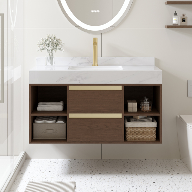 1000mm Floating Bathroom Vanity with Ceramic Basin 2 Drawers & Open ...
