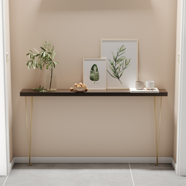 1000mm Rustic Walnut Narrow Rectangular Console Table & Wooden Shoe ...