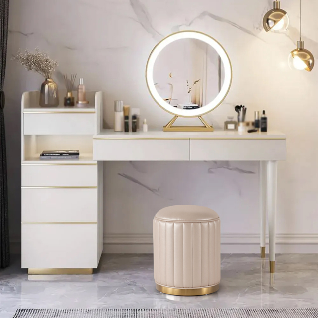 Off-white Makeup Vanity Set Dressing Table with Lighted Mirror Cabinet & Stool Included by ...