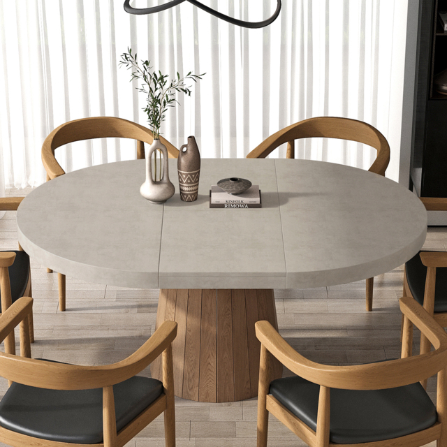 Japandi 100 cm–140 cm Extendable Dining Table for 6 Gray Oval & Round ...