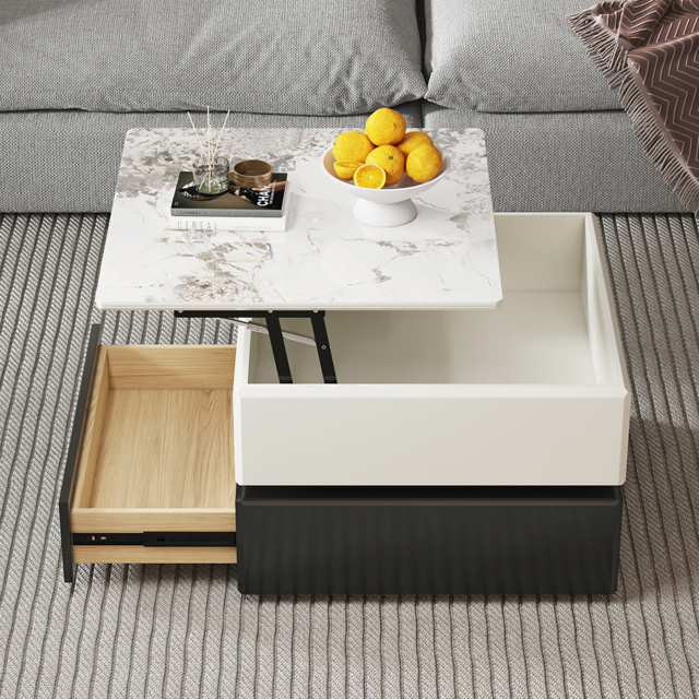 Modern Black & Khaki Lift Top Small Square Sintered Stone Rotating ...