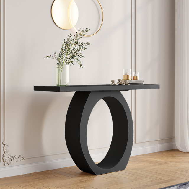 1000mm Modern Black Console Table with Circle Base Rectangular Entryway ...