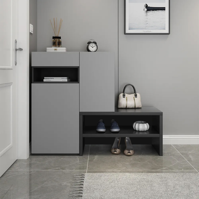 Fero Grey Corner Shoe Storage Cabinet with 7 Shelves & 1 Drawer Hallway ...