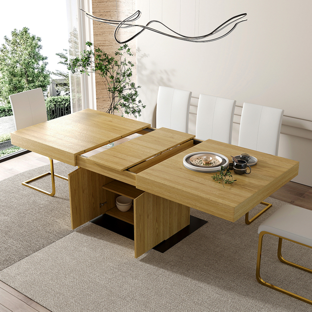 1800mm-2200mm Extendable Dining Table with Storage Japandi Rectangle ...