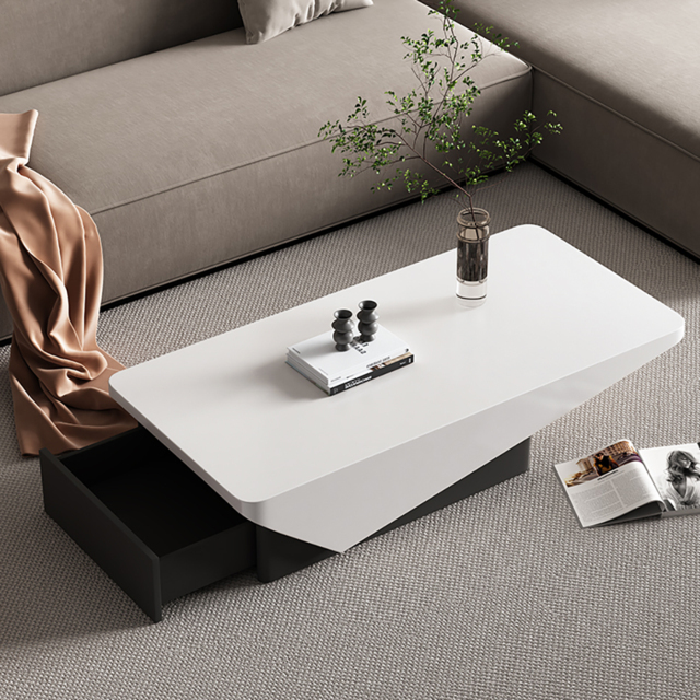 1200mm Block Coffee Table White Rectangular with Drawer Storage in ...