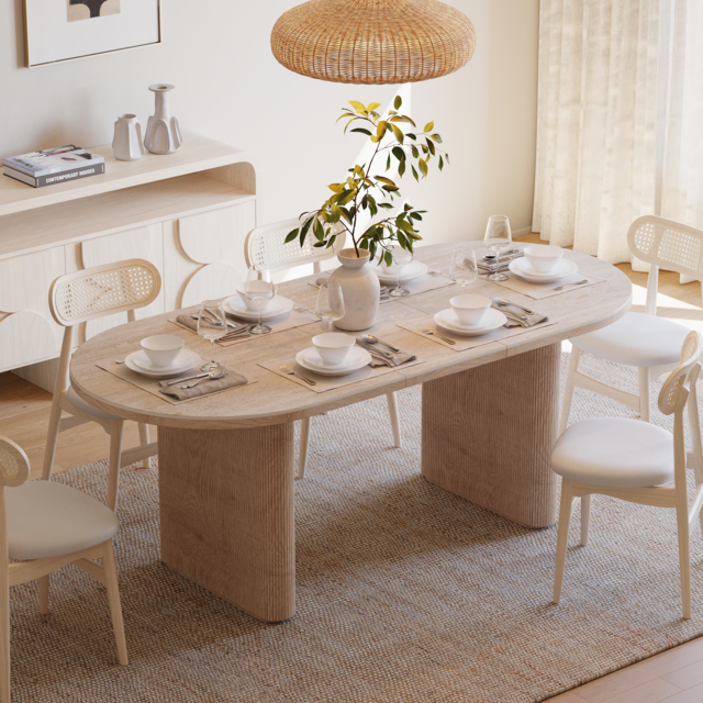 79''-95'' Oval Dining Table Extendable Butterfly Leaf Sintered Stone ...