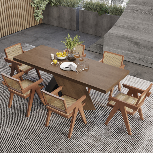 "Dining Table Set 61""-79"" Rectangle Extendable Dining Table & 6 ...