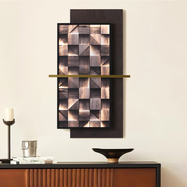 800mm Illuminated Geometric Wall Art in Deep Brown – Modern LED Wall ...